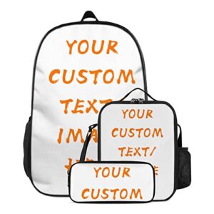 jqkpoke custom backpack for boys girls add your name school bag teens rucksack set lunch bag pencil case elementary bookbag cute animal 3-pcs