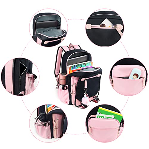 Bevalsa Backpack with Lunch Bag Bookbag Set for Girls Kids Middle High School College Student 21L Casual Daypack Children Schoolbag Bookbag with USB Charging Port (Pink)