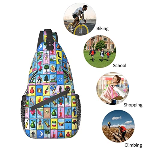 GregTins Colorful Mexican Loteria Cards Cross Chest Bag Diagonally Men Women Crossbody Shoulder Bag Casual Fashion Travel Bag Sling Backpack