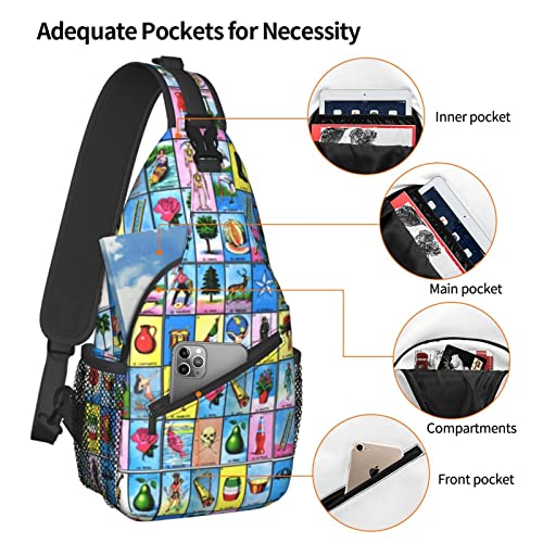 GregTins Colorful Mexican Loteria Cards Cross Chest Bag Diagonally Men Women Crossbody Shoulder Bag Casual Fashion Travel Bag Sling Backpack