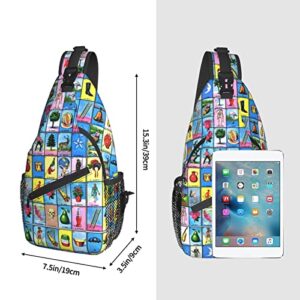 GregTins Colorful Mexican Loteria Cards Cross Chest Bag Diagonally Men Women Crossbody Shoulder Bag Casual Fashion Travel Bag Sling Backpack