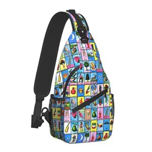 GregTins Colorful Mexican Loteria Cards Cross Chest Bag Diagonally Men Women Crossbody Shoulder Bag Casual Fashion Travel Bag Sling Backpack