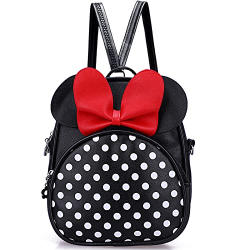 Voikukka Cute Mouse Backpack Purse for Girls Kids Mini Backpack Small Black Leather Daypack Women Backpack Travel Bag Little Girl Crossbody Purse Toddler Backpack