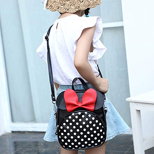 Voikukka Cute Mouse Backpack Purse for Girls Kids Mini Backpack Small Black Leather Daypack Women Backpack Travel Bag Little Girl Crossbody Purse Toddler Backpack