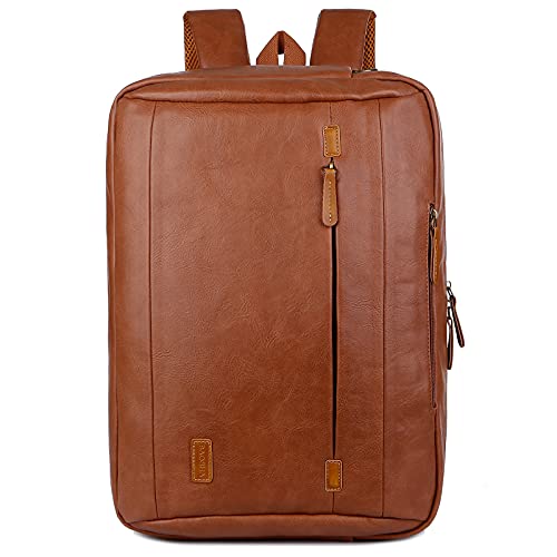 Large Leather Laptop Backpack Briefcase Hybrid 17 Inch Laptop bag Travel Outdoor backpack BP-19 (Brown)