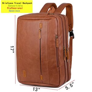 Large Leather Laptop Backpack Briefcase Hybrid 17 Inch Laptop bag Travel Outdoor backpack BP-19 (Brown)