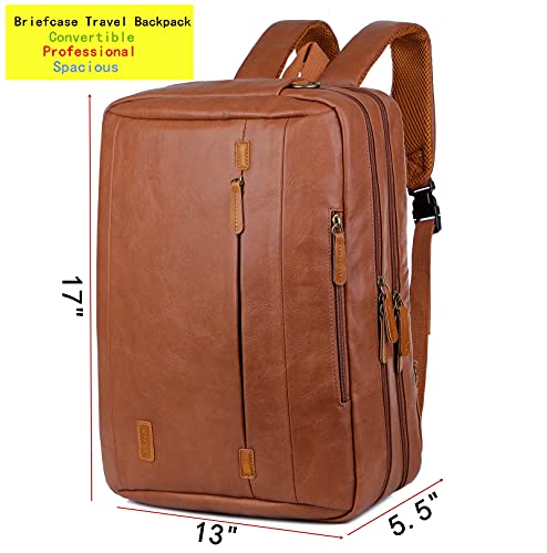 Large Leather Laptop Backpack Briefcase Hybrid 17 Inch Laptop bag Travel Outdoor backpack BP-19 (Brown)