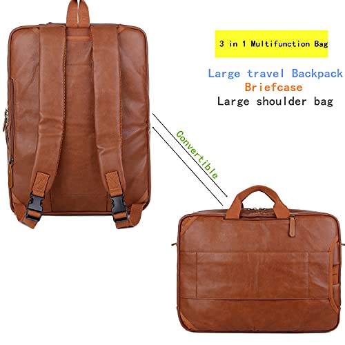 Large Leather Laptop Backpack Briefcase Hybrid 17 Inch Laptop bag Travel Outdoor backpack BP-19 (Brown)