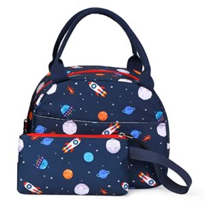 School Backpack Kids Bookbag Set-with Lunch Bag & Pencil Case Elementary Preschool Kindergarten Supplies for Boys Girls (Blue Space set)