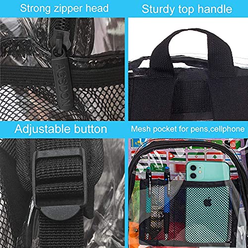 Clear Backpack, Transparent Bookbag Heavy Duty See Through Backpacks for Men - Black