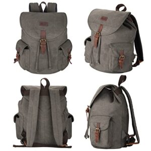 Canvas Backpack for Women Cover Vintage Travel Casual Rucksack School Book Bag Genuine Leather Trimming (Dark gray)