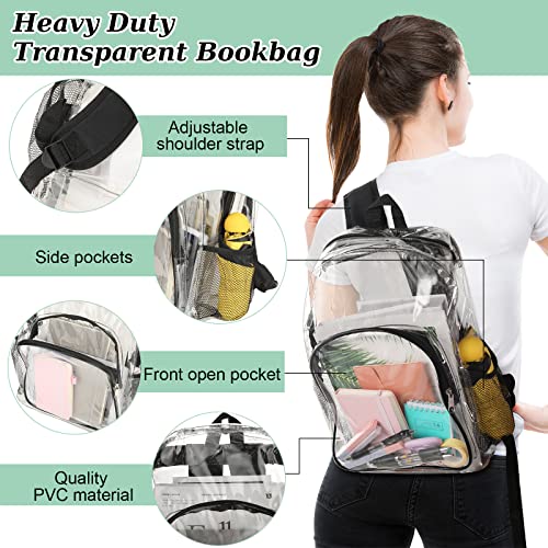 6 Pieces Clear Backpack Heavy Duty Clear Bookbags with Clear Toiletry Bag Pencil Case PVC Transparent Backpack See Through Clear School Bag