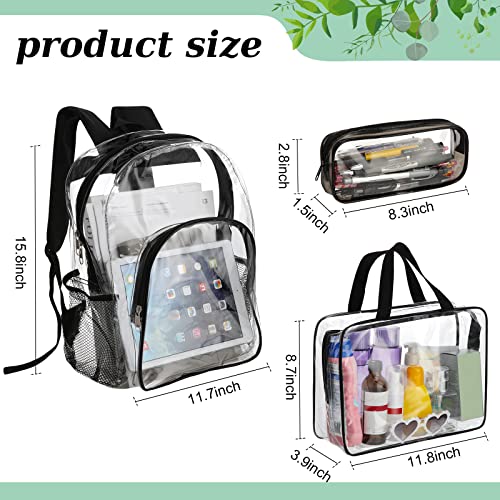 6 Pieces Clear Backpack Heavy Duty Clear Bookbags with Clear Toiletry Bag Pencil Case PVC Transparent Backpack See Through Clear School Bag