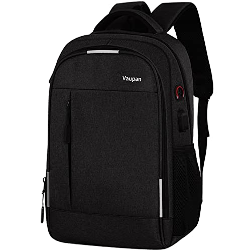 Vaupan Backpack for Men, Business Anti-Theft Travel Laptop Backpack with USB Charging Port, Durable Water Resistant College School Backpack Laptop Bag for Women Fits 15.6 Inch Computer Notebook Black