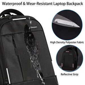 Vaupan Backpack for Men, Business Anti-Theft Travel Laptop Backpack with USB Charging Port, Durable Water Resistant College School Backpack Laptop Bag for Women Fits 15.6 Inch Computer Notebook Black