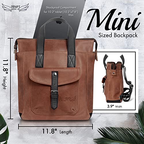 ORNA'S LEATHER ART | Medium Sized and Mini SWAN Everyday Leather Backpack Set. Real Leather in a Stylish Chic Backpack with Practical Contemporary Design