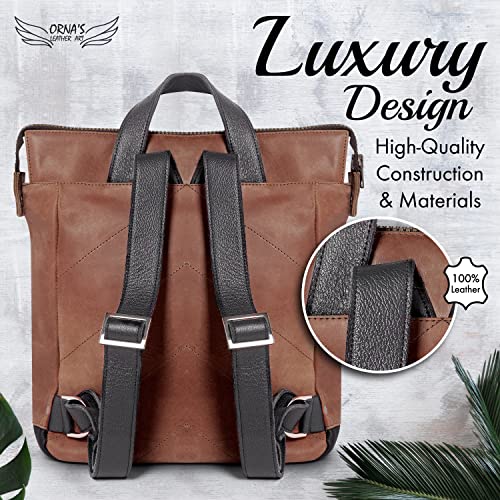 ORNA'S LEATHER ART | Medium Sized and Mini SWAN Everyday Leather Backpack Set. Real Leather in a Stylish Chic Backpack with Practical Contemporary Design