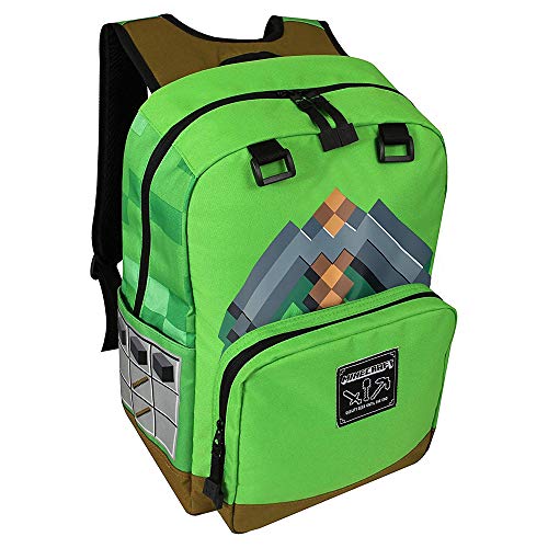 JINX Minecraft Pickaxe Adventure Kids School Backpack, Green, 17"