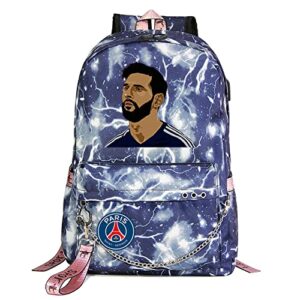 mayooni boys girls lightweight messi school bookbag with usb charging port-psg casual daypacks laptop bag for travel