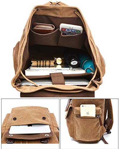 DRF Canvas Backpack Unisex Vintage Daypack for Laptop 15'' BG90 (Brown)