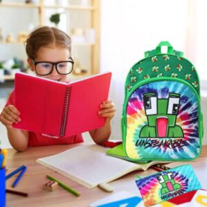 17 Inch Kids Bookbag 3-Piece Set Boys Pencil Case Backpack Tie-dye Printed Travel Bag Girls Game Fan Gift, Green