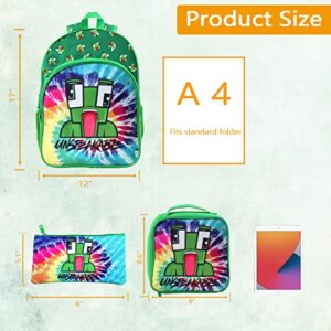 17 Inch Kids Bookbag 3-Piece Set Boys Pencil Case Backpack Tie-dye Printed Travel Bag Girls Game Fan Gift, Green