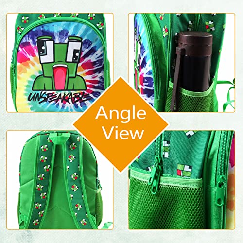 17 Inch Kids Bookbag 3-Piece Set Boys Pencil Case Backpack Tie-dye Printed Travel Bag Girls Game Fan Gift, Green