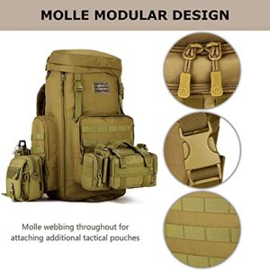 SunForMorning Large Tactical Hiking Daypack 70-85L Military MOLLE Assault Backpack Army Traveling Camping Pack Bug Out Bag Outdoor Rucksack (Rain Cover & 2 Patch Included), Brown