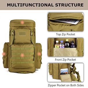 SunForMorning Large Tactical Hiking Daypack 70-85L Military MOLLE Assault Backpack Army Traveling Camping Pack Bug Out Bag Outdoor Rucksack (Rain Cover & 2 Patch Included), Brown