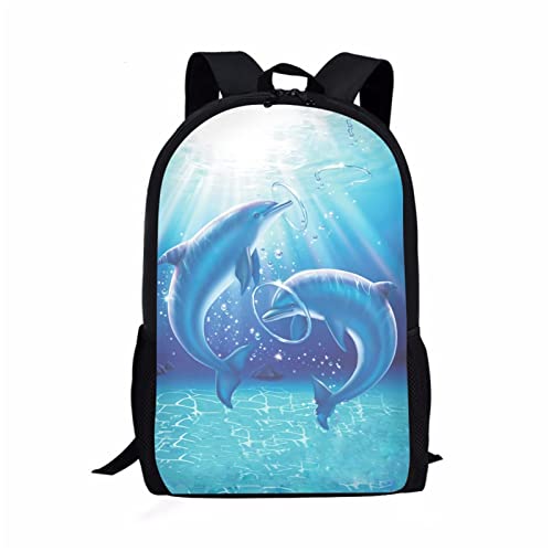 Showudesigns Dolphin Kids Rucksack Boys Children Girls Backpack Polyester School Bag Travel Daypack Kids Teens Gifts Underwater World Blue