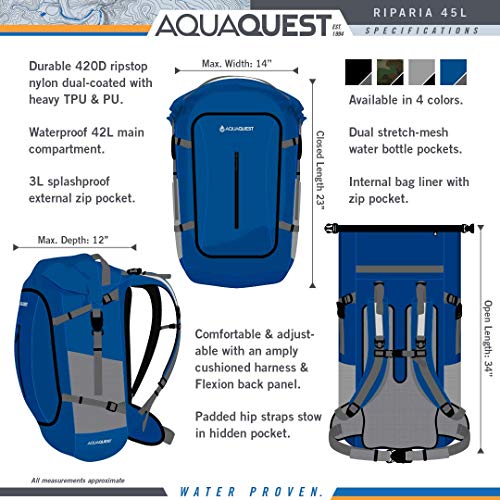 AquaQuest Riparia Waterproof 45L DayPack - for Hunting, Fishing, Military - Camo