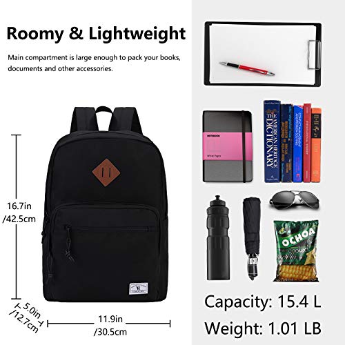 VX VONXURY Lightweight School Backpack for Men Women,Classic Basic Bookbag Simple Black Backpack for College Travel