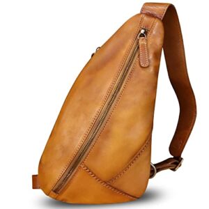 genuine leather sling bag crossbody motorcycle bag handmade chest bag hiking daypack retro shoulder backpack vintage (lightbrown)