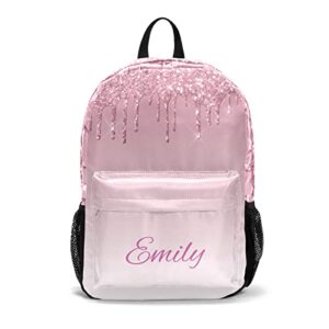 sunfancy dripping rose gold glitter personalized casual backpack unisex travel daypack for teen adult boys girls, 11.81”(l)*5.51”(w)*17.72”(h)