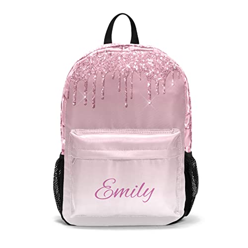 SunFancy Dripping Rose Gold Glitter Personalized Casual Backpack Unisex Travel Daypack for Teen Adult Boys Girls, 11.81''(L)*5.51''(W)*17.72''(H)