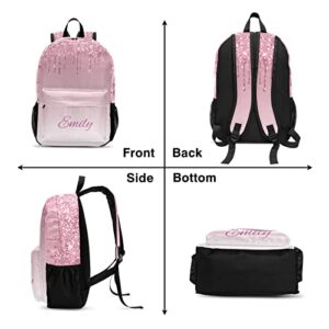 SunFancy Dripping Rose Gold Glitter Personalized Casual Backpack Unisex Travel Daypack for Teen Adult Boys Girls, 11.81''(L)*5.51''(W)*17.72''(H)