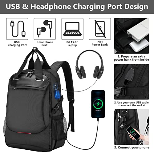 mocosa Laptop Backpack for Man & Women,College School Travel Business Backpack with USB Charging and Headphone Port Suit for 15.6 inch Computer(Ink)