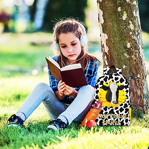 Not Today Heifer Backpack Durable Lightweight School Bag with Adjustable Strap, Classic Cow Print Backpack for Girl Boy Teen or Women, Casual Daypack for Travel/School/Library, Sunflower Cow Pattern