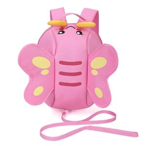 clearlove kids backpack lightweight school backpack with tulle wings and anti-lost safety rope toddler backpack for teen girls boys（pink butterfly）