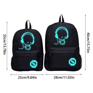 Snoiluo YaoyaoK Anime Luminous Backpack for Boys, Mini Laptop Backpack, Bookbag for School, Black Backpack Cool Backpack for Boys（S）