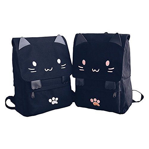 DemonChest Black College Cute Cat Embroidery Canvas School Backpack Bags for Kids Kitty(Pink)