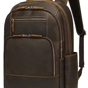 Taertii Full Grain Genuine Leather Backpack for Men, 16" Laptop Rucksack Backpack for Travel Business Shool 32L - Brown