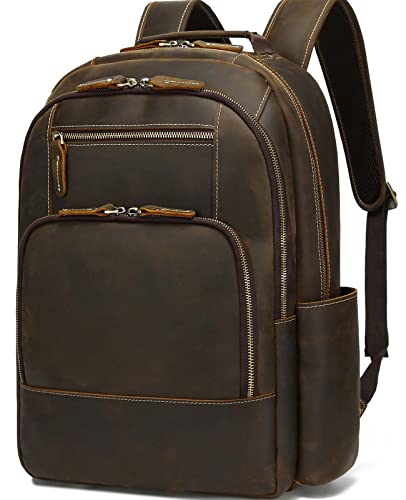 Taertii Full Grain Genuine Leather Backpack for Men, 16" Laptop Rucksack Backpack for Travel Business Shool 32L - Brown