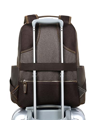 Taertii Full Grain Genuine Leather Backpack for Men, 16" Laptop Rucksack Backpack for Travel Business Shool 32L - Brown