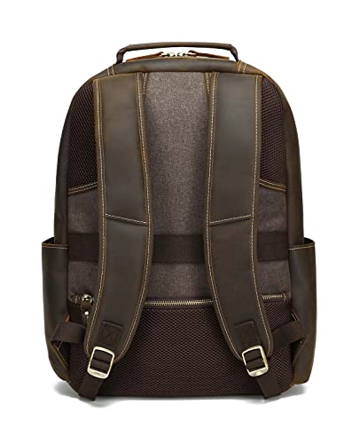 Taertii Full Grain Genuine Leather Backpack for Men, 16" Laptop Rucksack Backpack for Travel Business Shool 32L - Brown