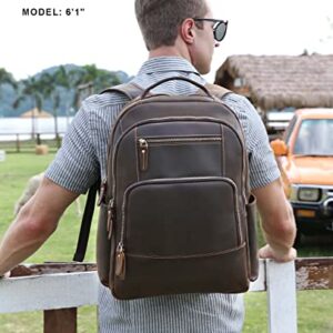 Taertii Full Grain Genuine Leather Backpack for Men, 16" Laptop Rucksack Backpack for Travel Business Shool 32L - Brown