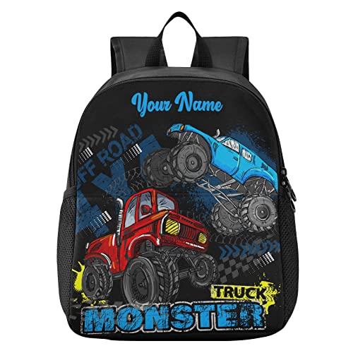 beeplus Personalized Monster Truck Kids Backpacks for Boys Preschool Backpack Light School Travel Backpacks with Name