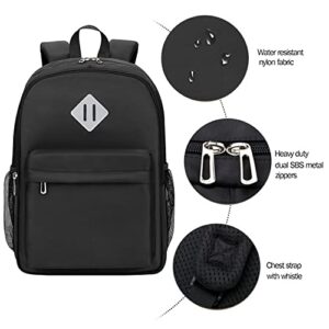 KCY Backpack for Kids, Lightweight Elementary School bag Bookbag with Water Bottle Pockets for Kindergarten Boys Girls School Travel, Waterproof Casual Daypack for Teens Child,Black