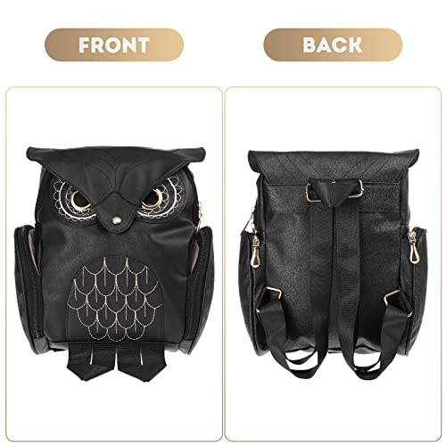 TENDYCOCO Women Girls PU Leather Owl Cartoon Backpack Fashion Casual Satchel School Purse (black)