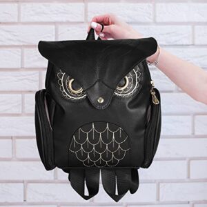 TENDYCOCO Women Girls PU Leather Owl Cartoon Backpack Fashion Casual Satchel School Purse (black)